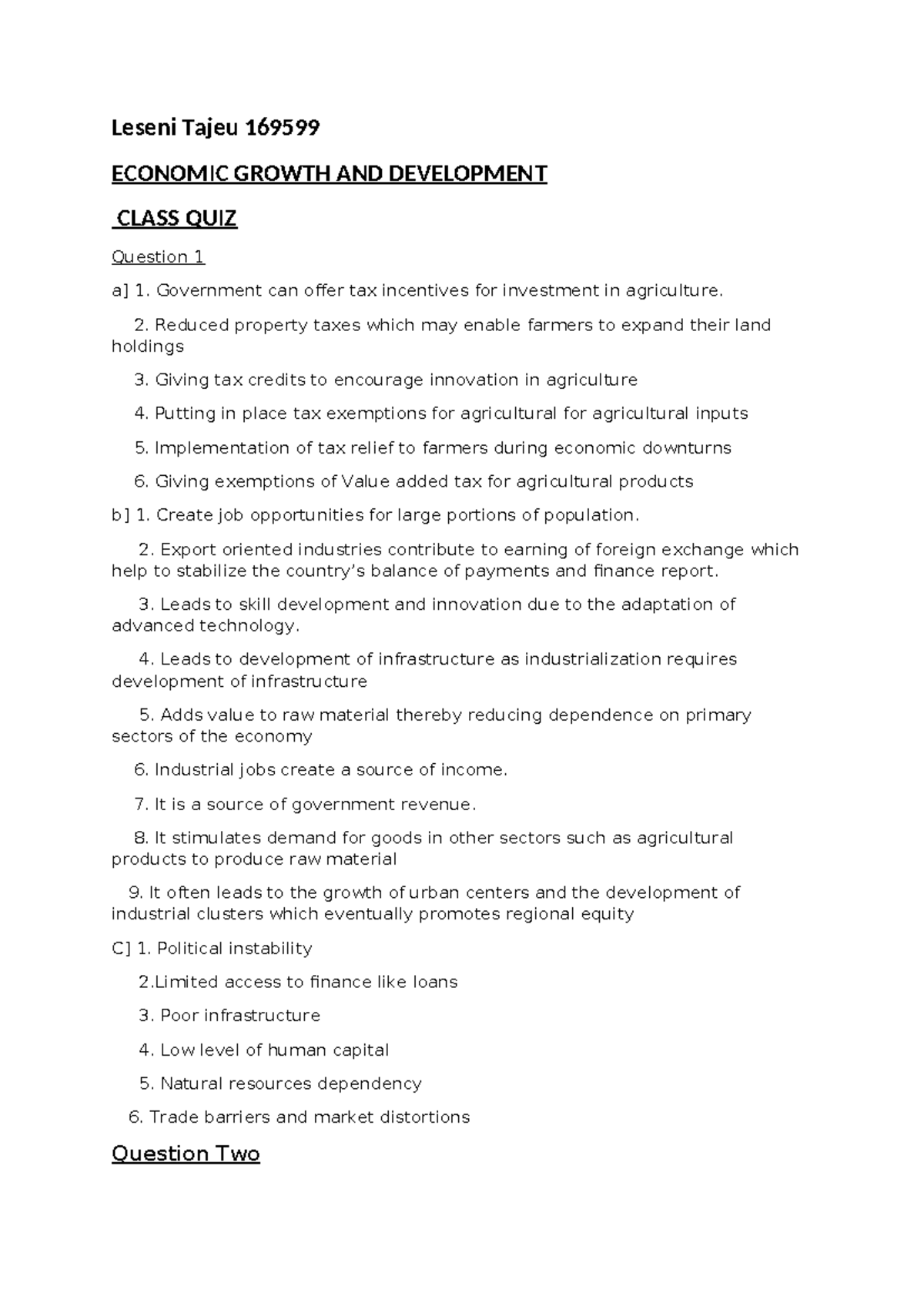 Economic Growth AND Development ( - Leseni Tajeu 169599 ECONOMIC GROWTH ...