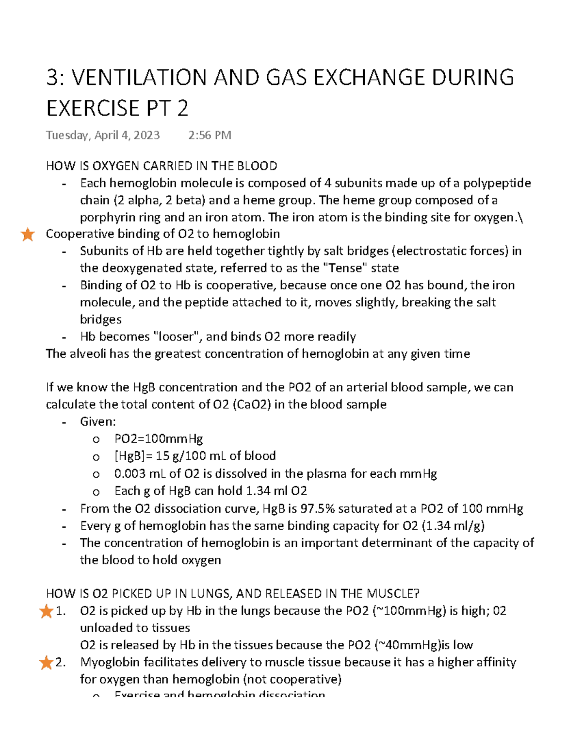 Ventilation AND GAS Exchange During Exercise PT 2 - HOW IS OXYGEN ...
