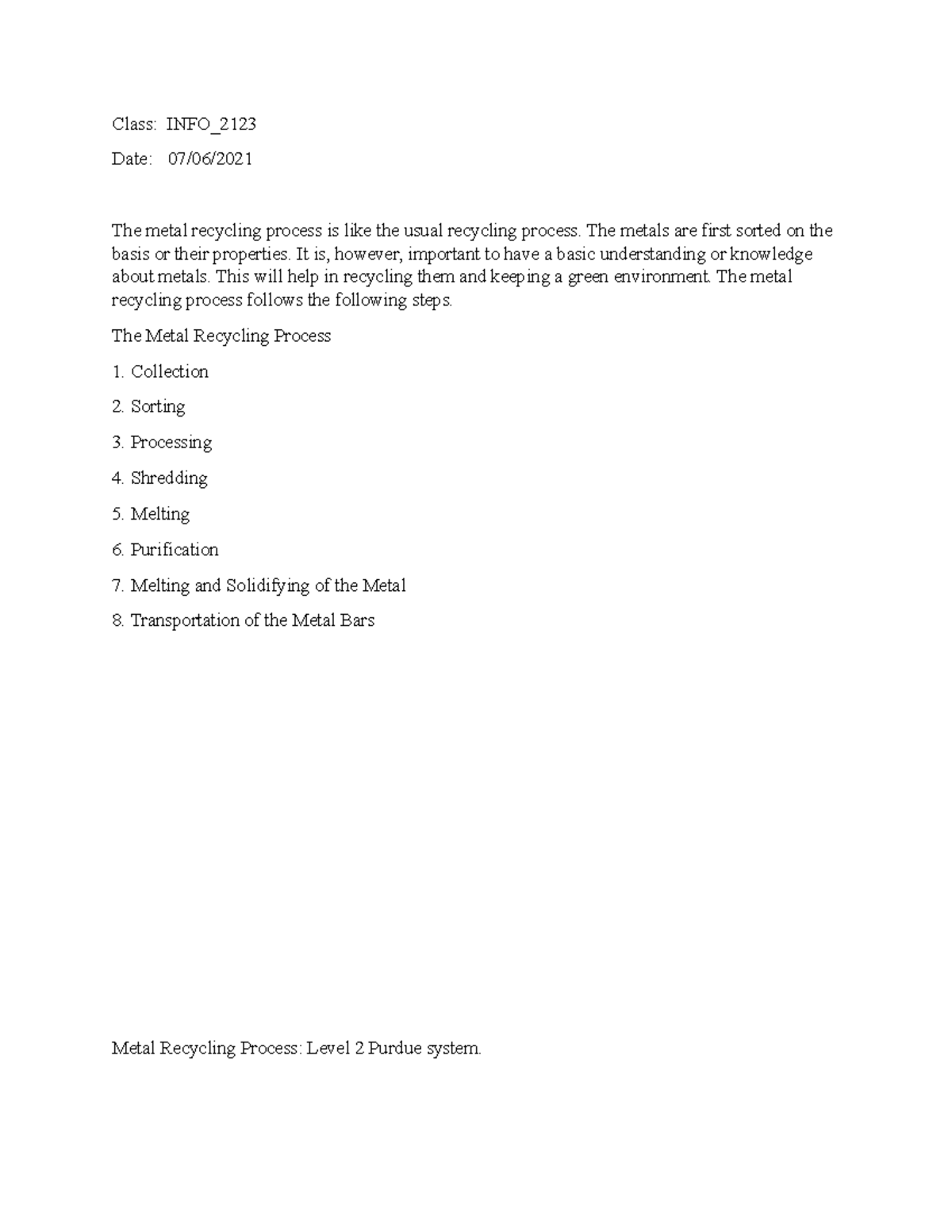 Purdue Project and Weekly Assignments - Level 2 - Class: INFO_ Date: 07 ...