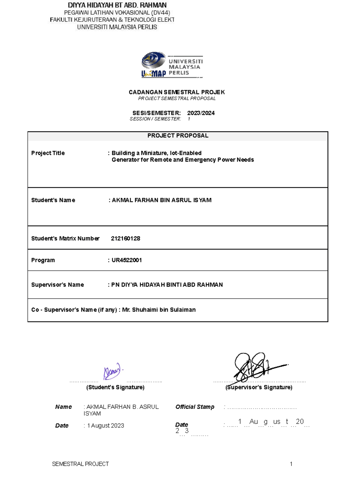 Akmal Farhan Proposal 212160128 - CADANGAN SEMESTRAL PROJEK PROJECT ...