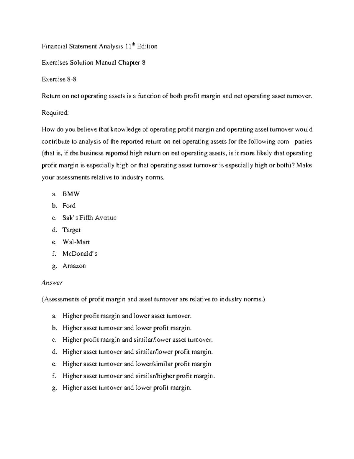 Financial Statement Analysis 11th Edition Solution Manual Exercise 8-8 ...