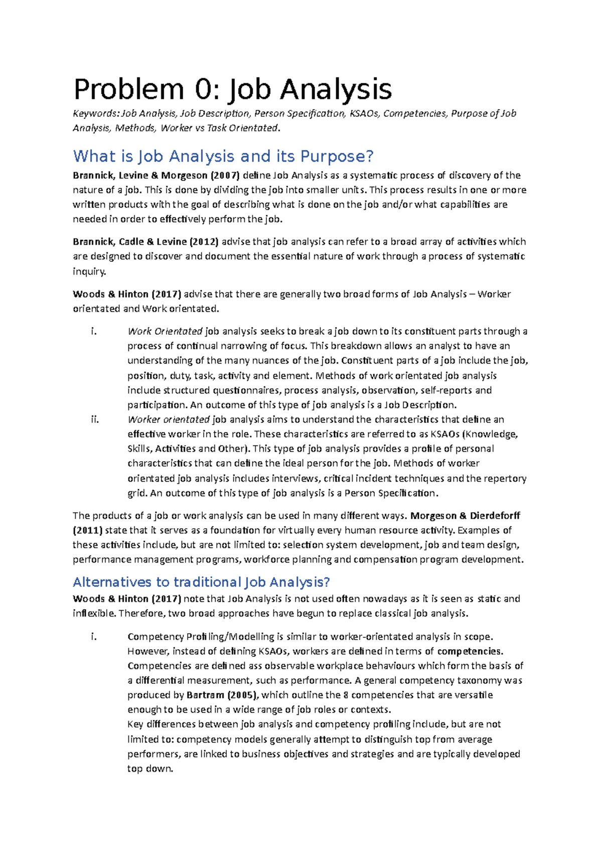 Job Analysis: Purpose Methods and Alternatives - Studocu