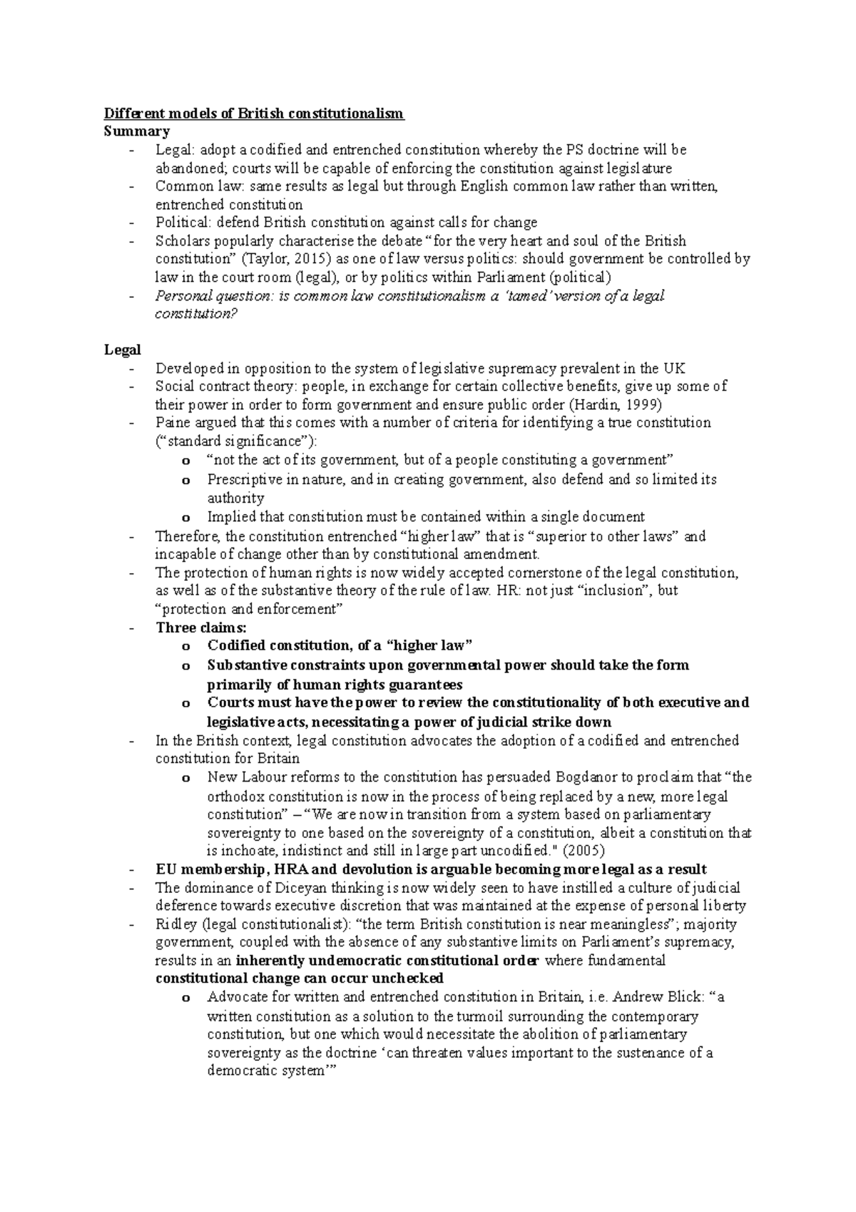 Different models of British constitutionalism - Different models of ...