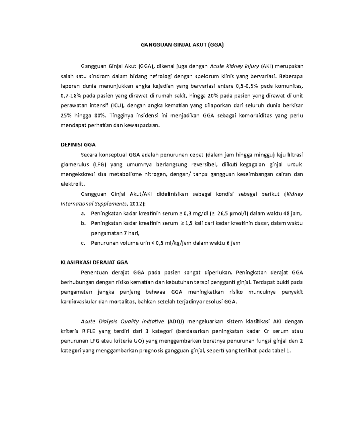 Gangguan Ginjal AKUT GGA - GANGGUAN GINJAL AKUT (GGA) Gangguan Ginjal ...