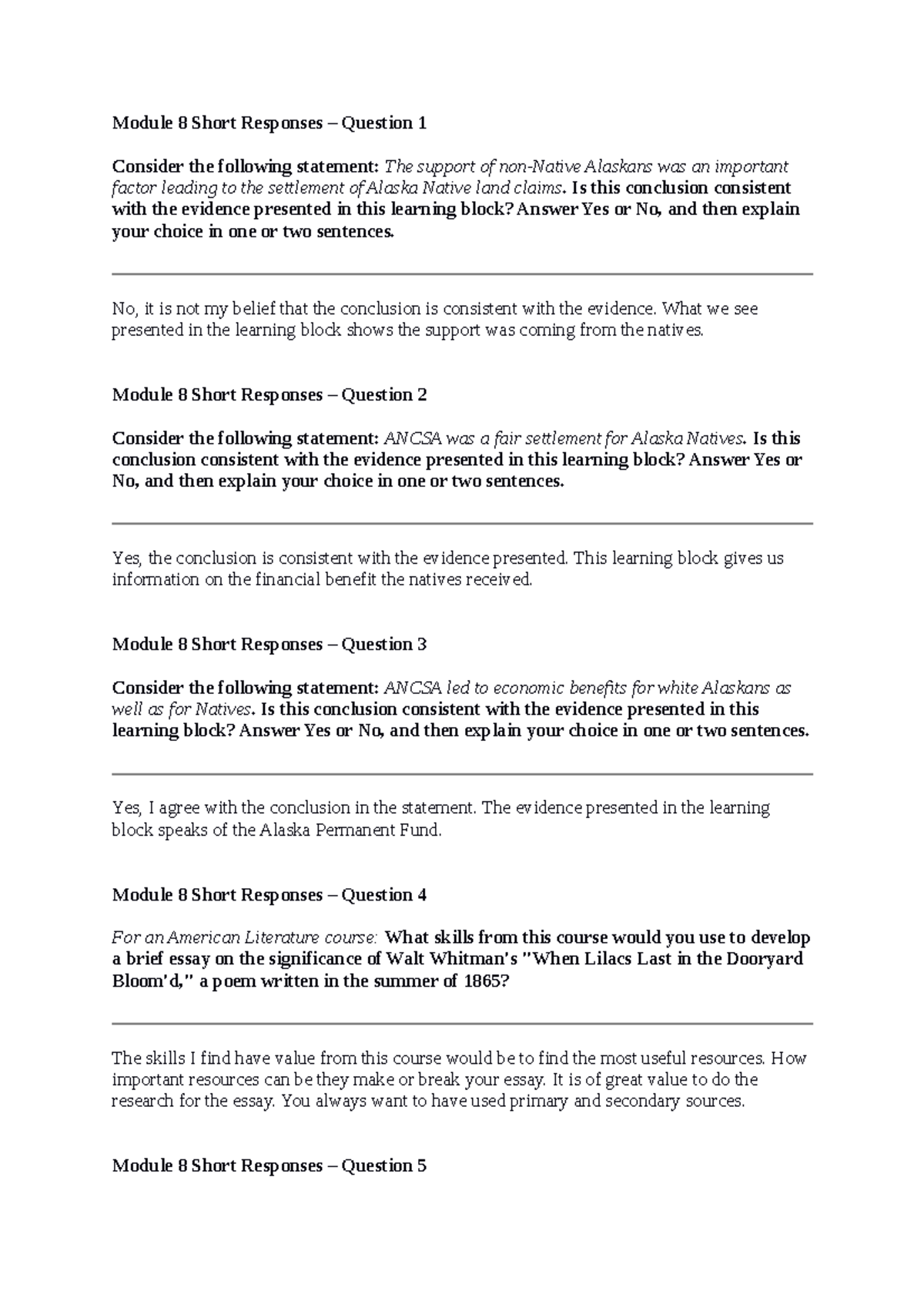 Lisa Smith HIS 200 Applied History - Module 8 Short Responses ...