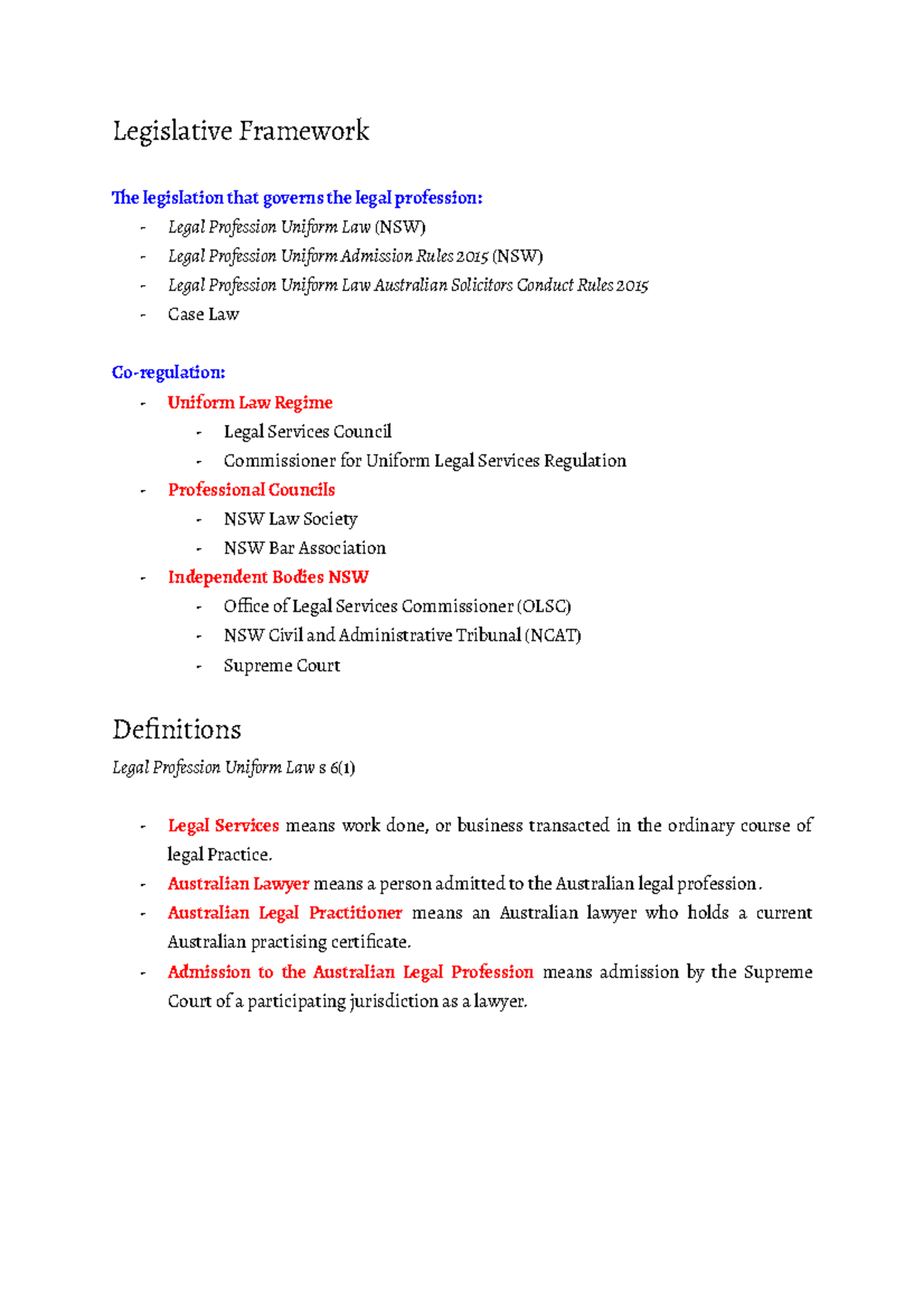Ethics and Legal Responsibility Notes - Legislative Framework The ...