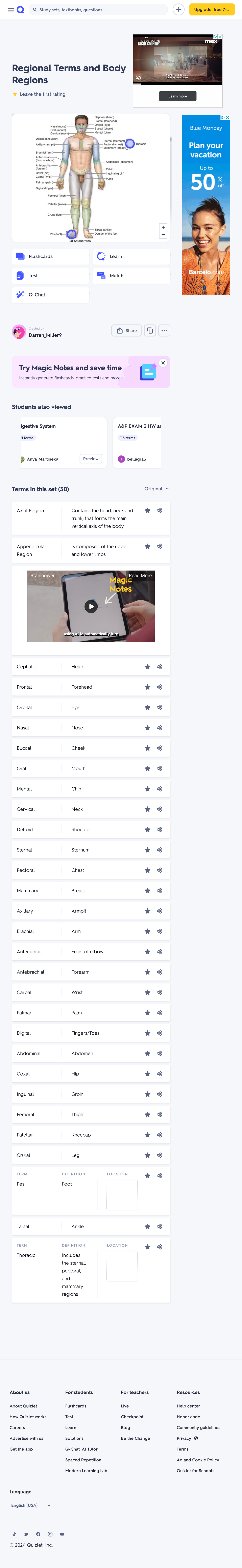 Regional Terms and Body Regions Diagram Quizlet - Upgrade: free 7 ...