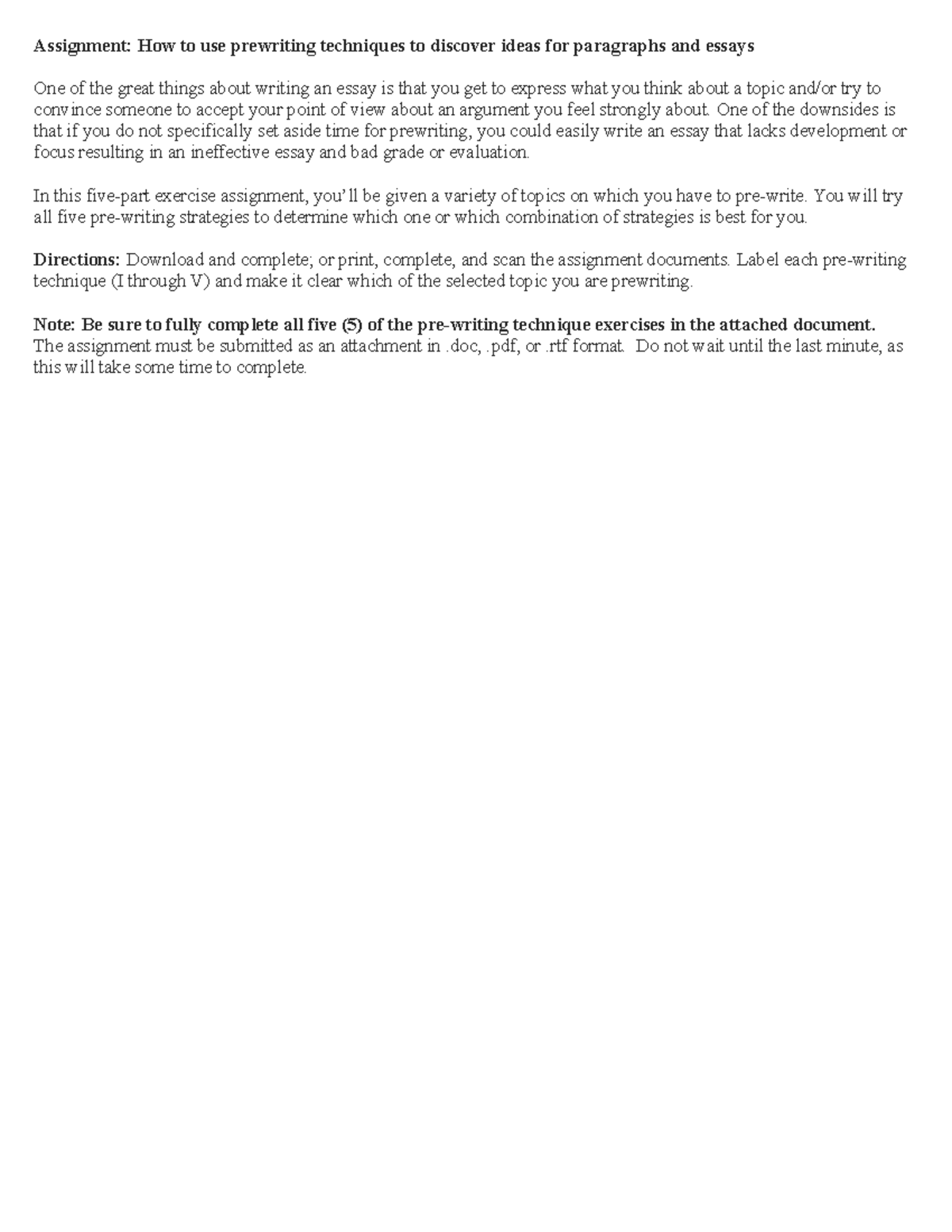 1Assignment How to use prewriting techniques to discover ideas for ...