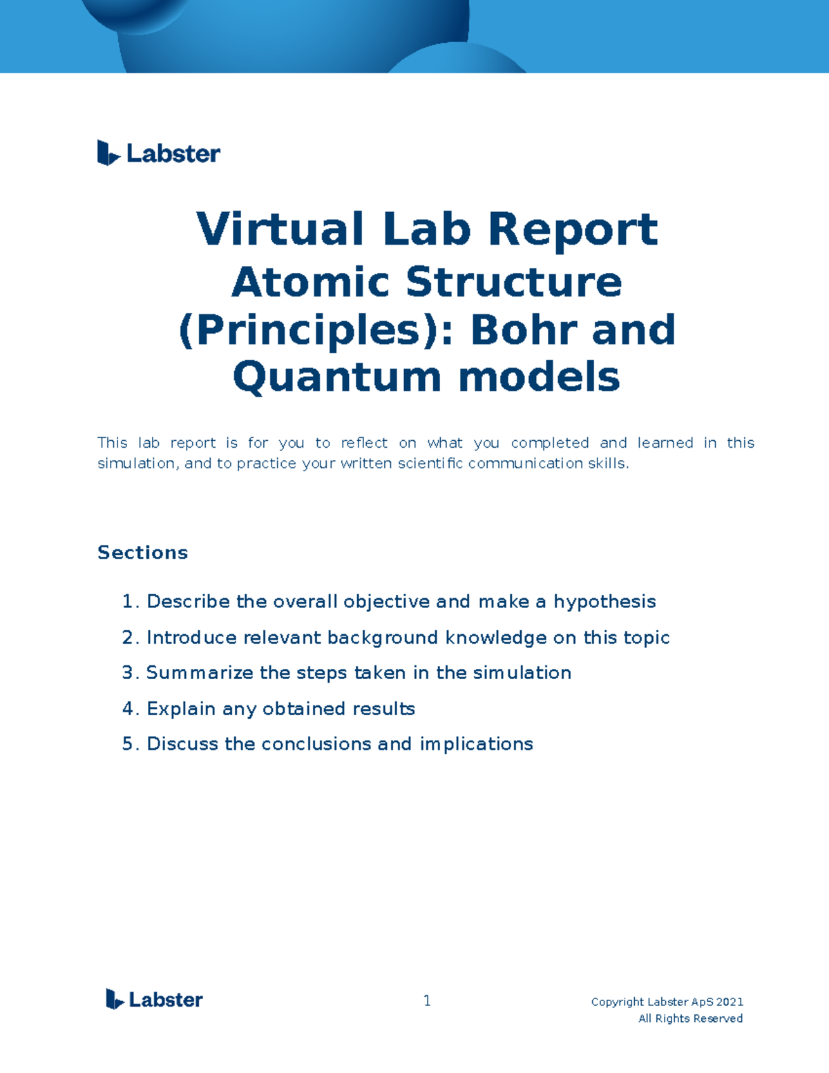 Atomic SBohr Quantum Lab MT - Virtual Lab Report Atomic Structure ...