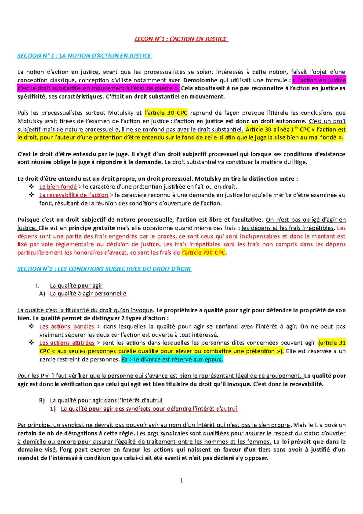 Procédure civile complet - LECON N°1 : L’ACTION EN JUSTICE SECTION N° 1 ...