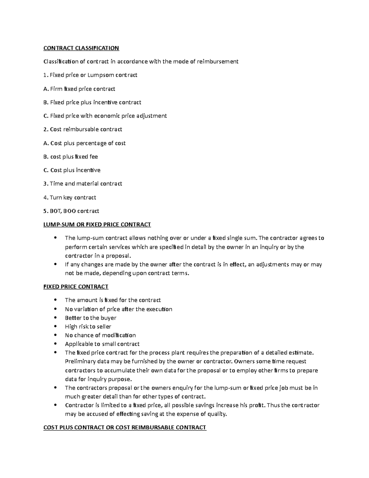 Project engineering - contract classification - CONTRACT CLASSIFICATION ...
