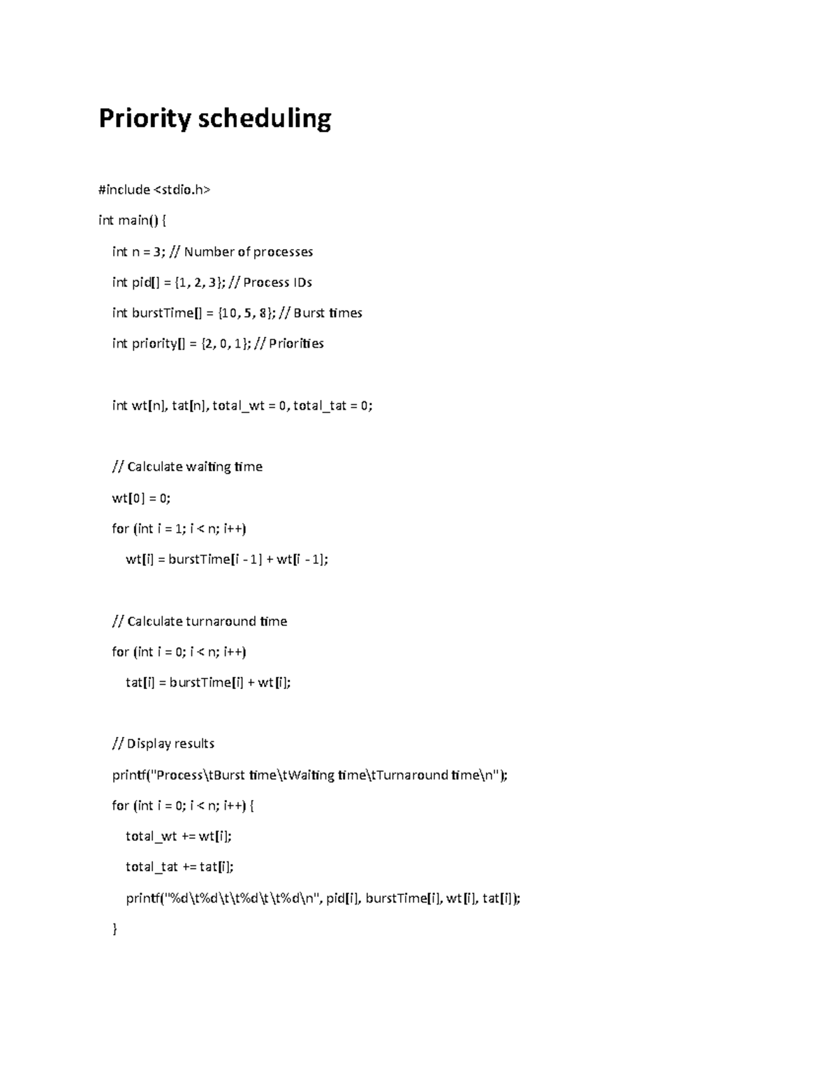 Basic Priority scheduling - Priority scheduling #include int main() { int n = 3; // - Studocu