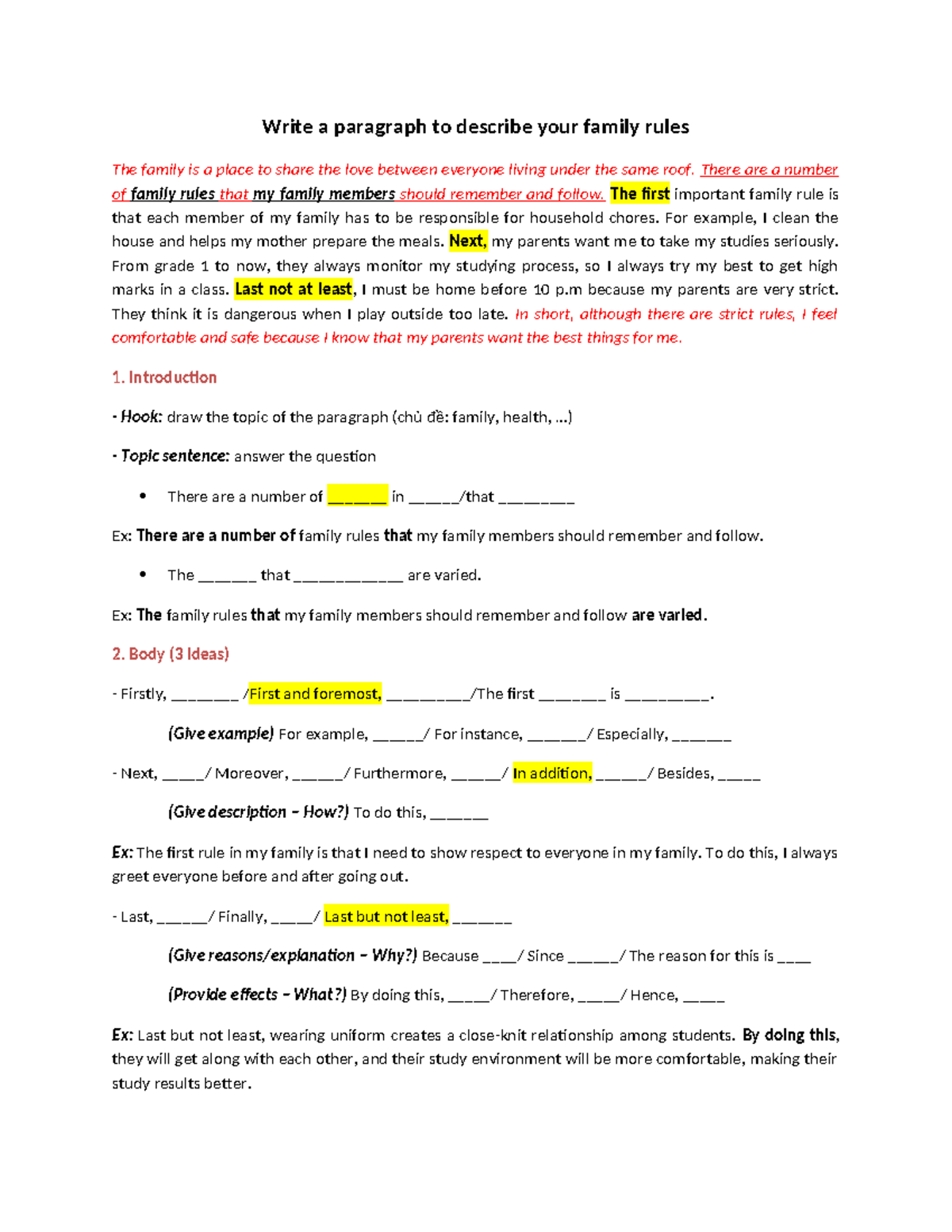 Paragraph structure - Documents for ENT - Write a paragraph to describe ...