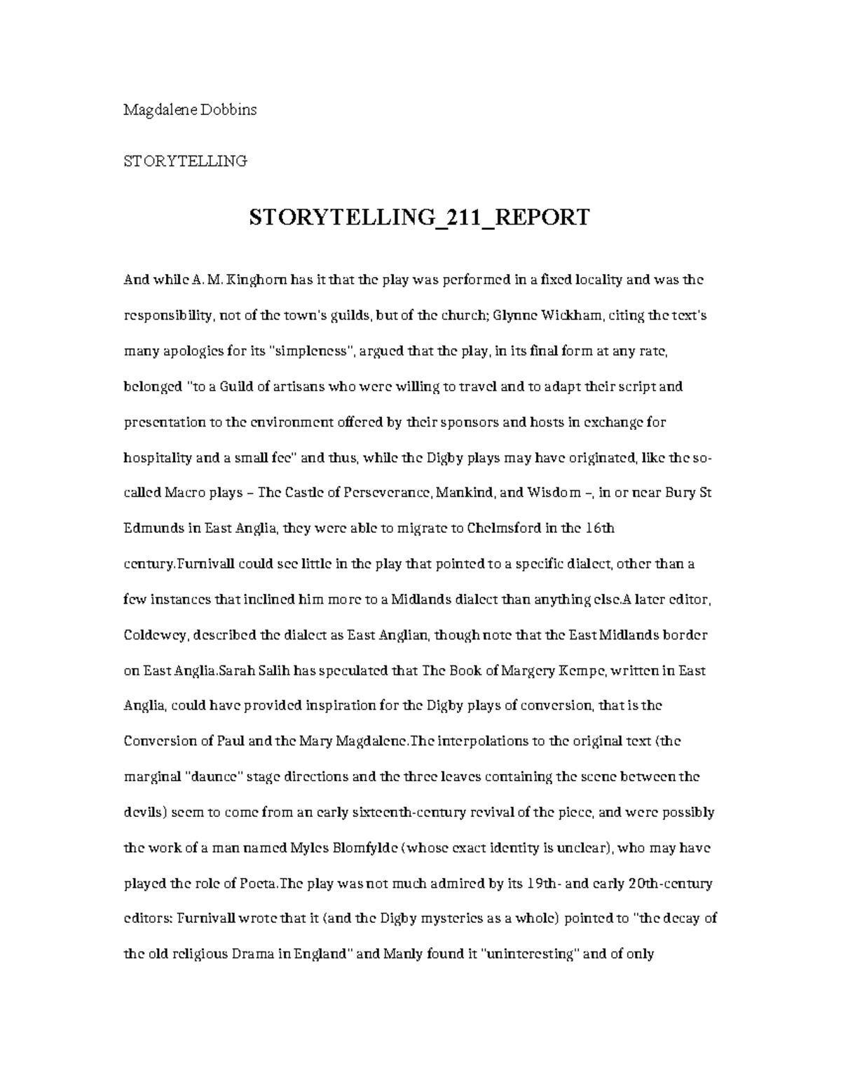 Storytelling 211 Report - Magdalene Dobbins STORYTELLING STORYTELLING ...