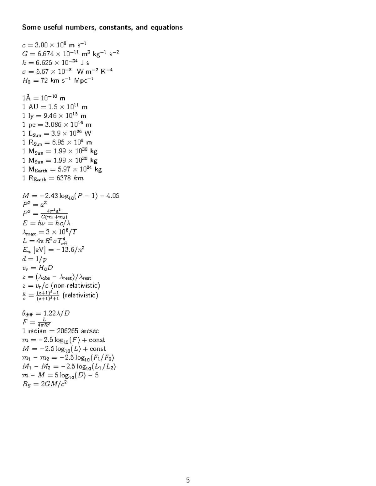 Eqn sheet - Some useful numbers, constants, and equations c = 3. 00 ⇥ ...