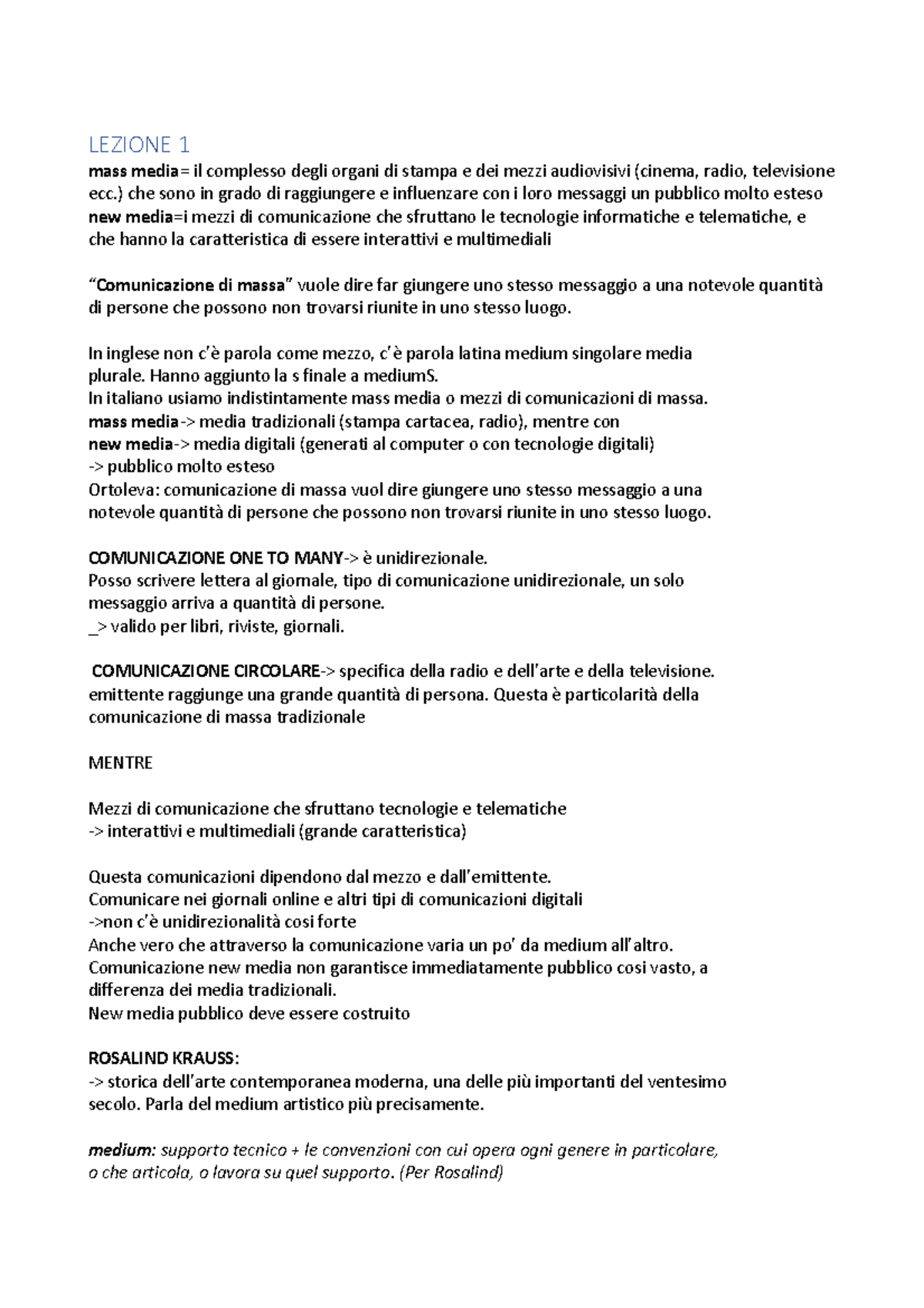 Appunti teorie e tecniche dei Mass media, prof Gabriela Galati ...