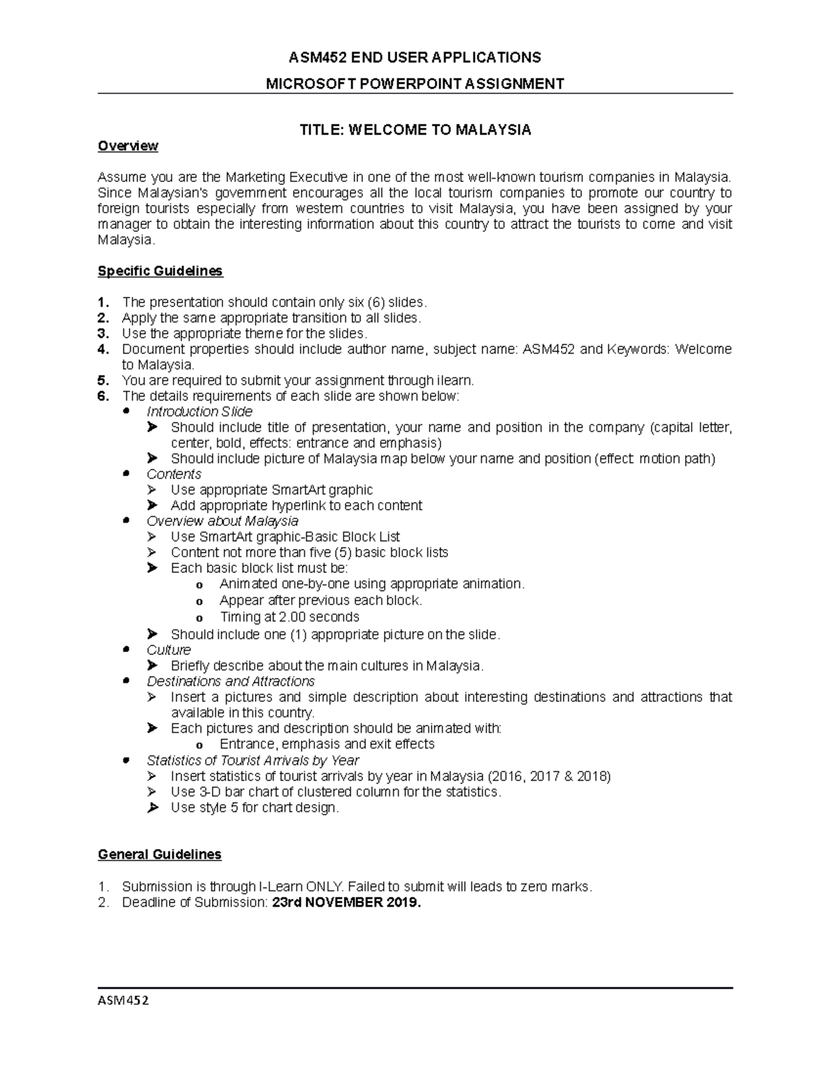Assignment (MSPower Point) Sept 2019-Jan 2020 - ASM452 END USER APPLICATIONS MICROSOFT ...