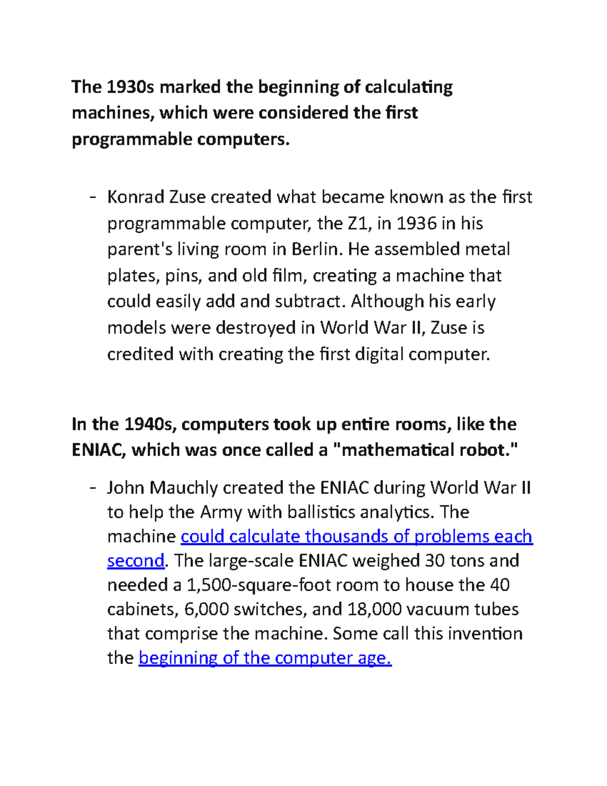 Computer and how they change through the years - The 1930s marked the ...