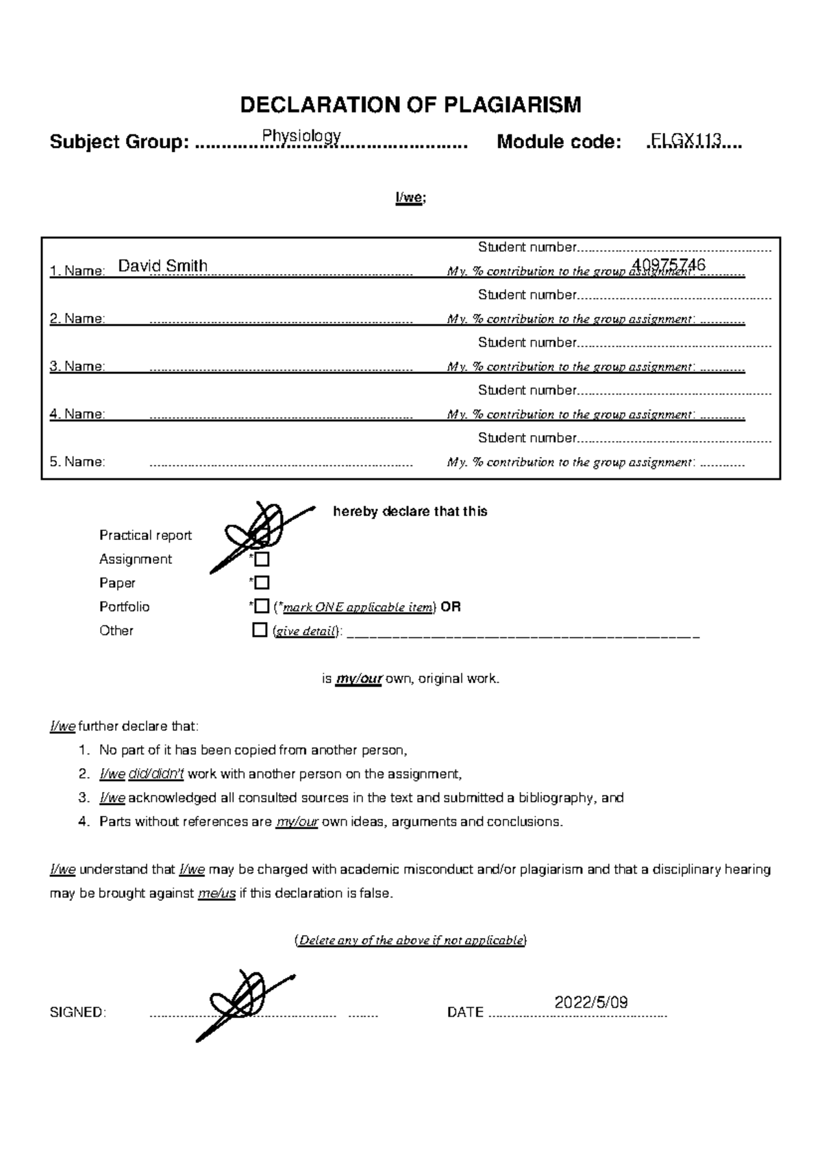 Plagiarism form Plagiaatvorm [1976] - DECLARATION OF PLAGIARISM Subject ...