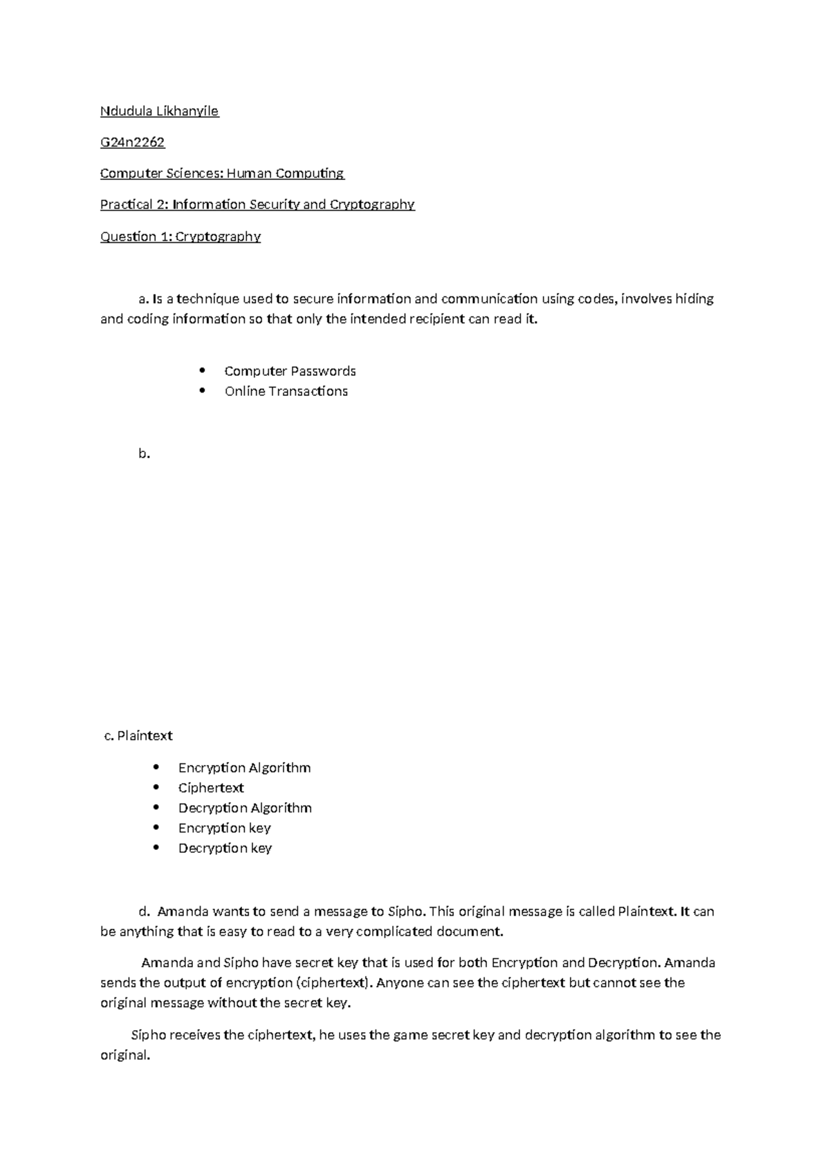 Prac 2 - this was the practical for computer science - Ndudula Likhanyile G24n Computer Sciences ...