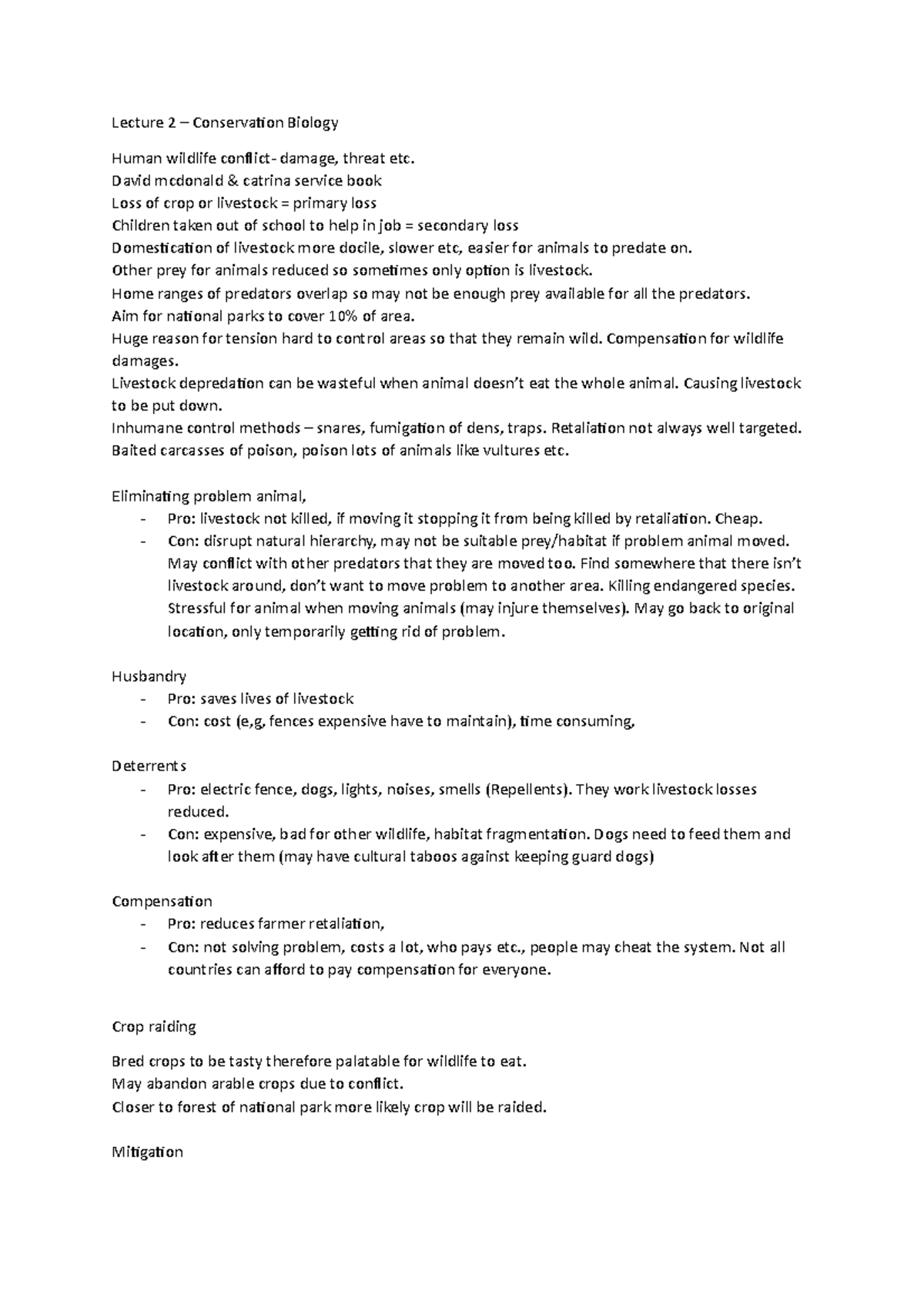 Lecture 2- Human wildlife conflict - Lecture 2 – Conservation Biology ...