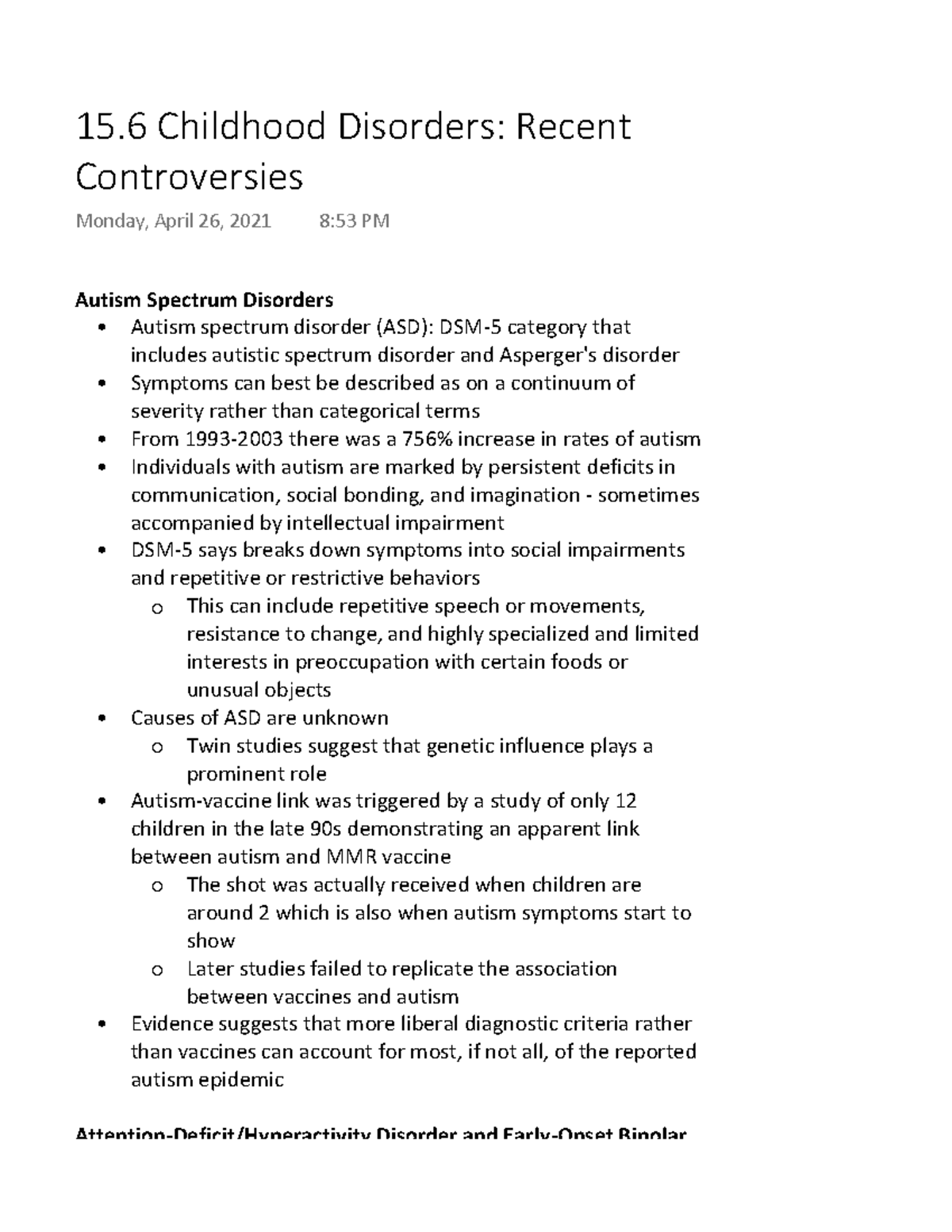 15.6 Childhood Disorders Recent Controversies - Autism Spectrum ...