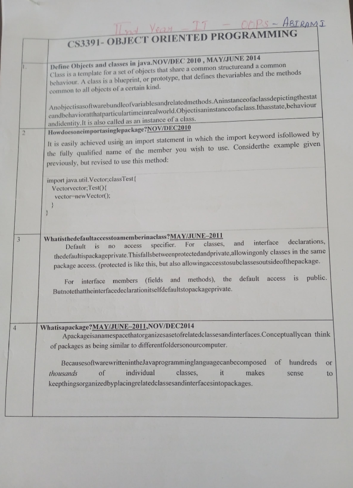 Oops unot 1 questions and answers - J 4 r ~ ABrotlMl..