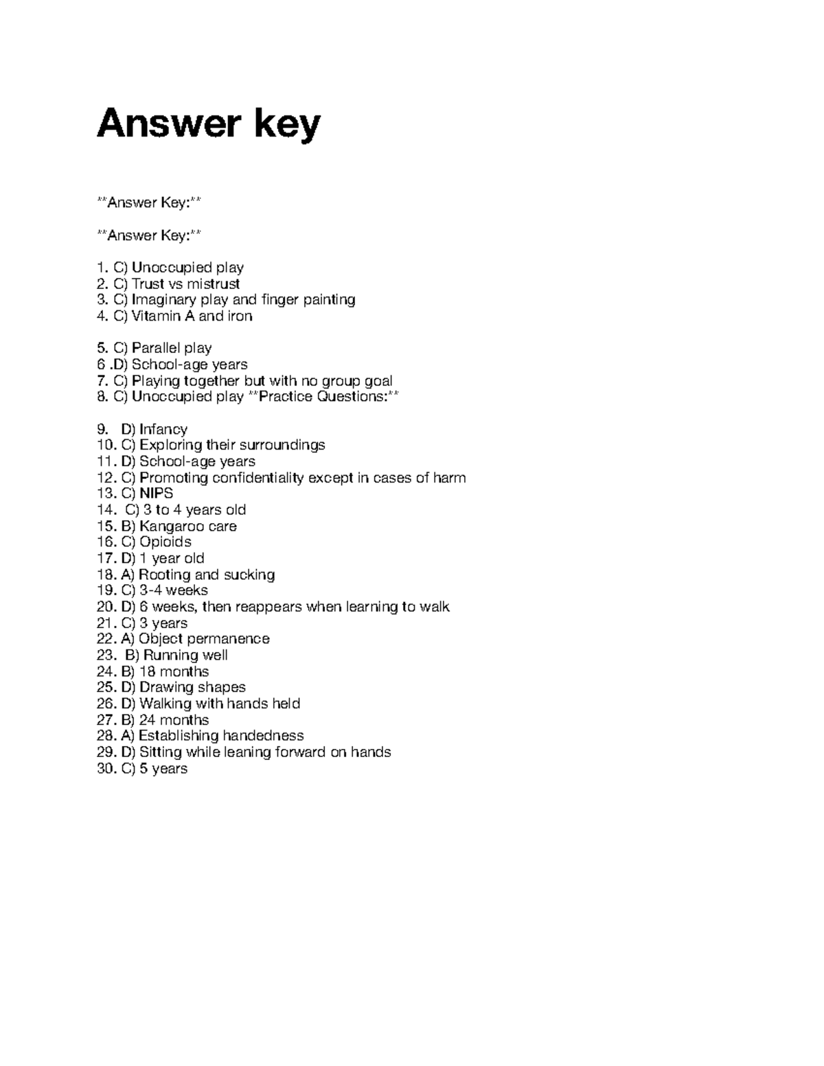 Practice Question & Answer key - Answer key Answer Key: Answer Key: C ...