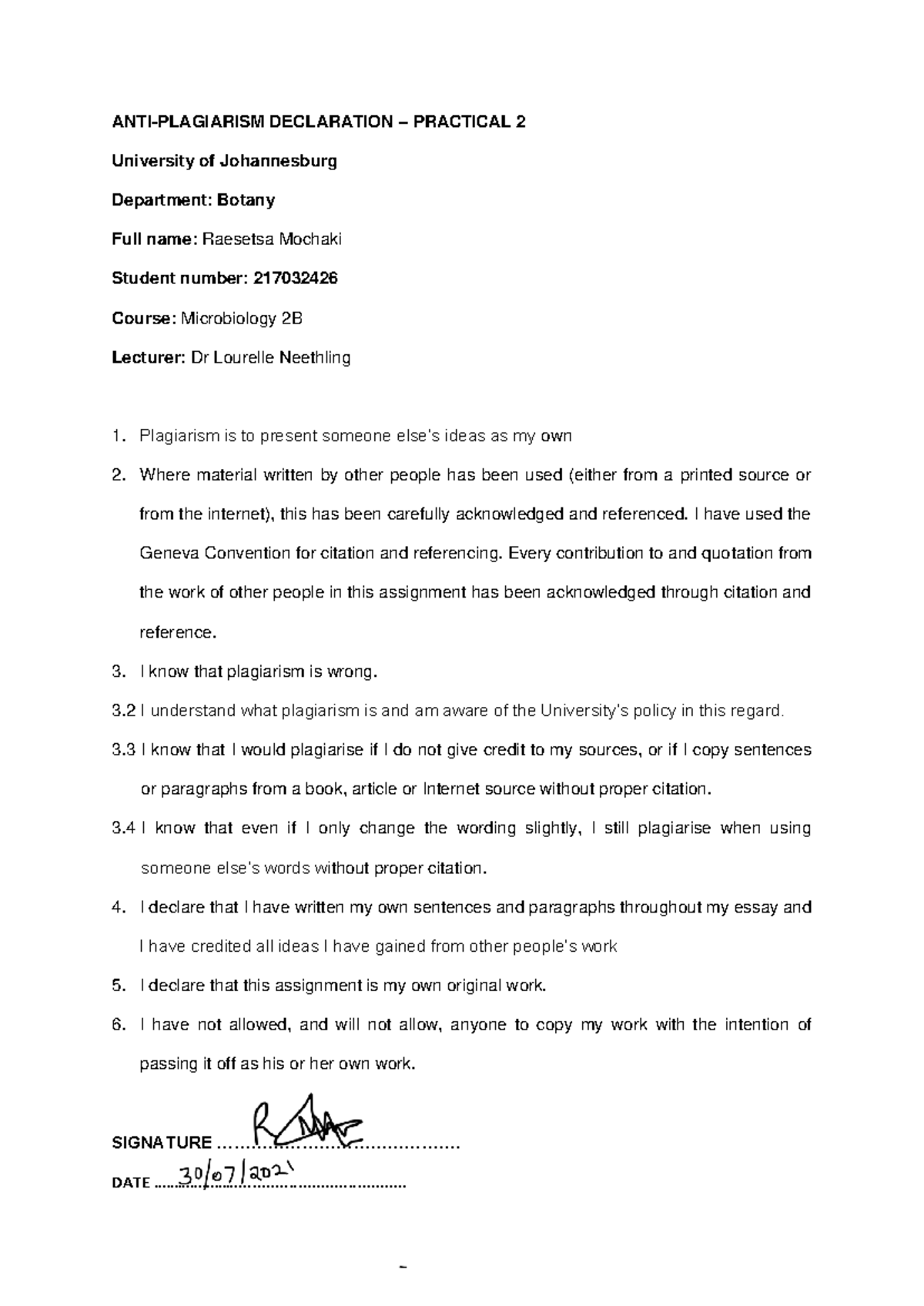 Microbiology 2b practical 2 - ANTI-PLAGIARISM DECLARATION – PRACTICAL 2 ...