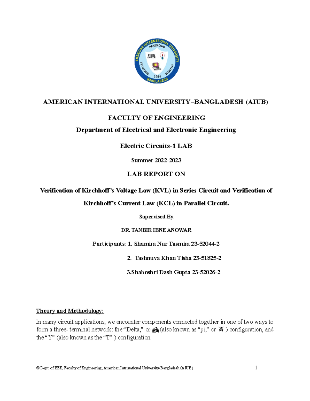 DC lab exp-4th - Verification of Kirchhoff’s Voltage Law (KVL) in Series Circuit and ...