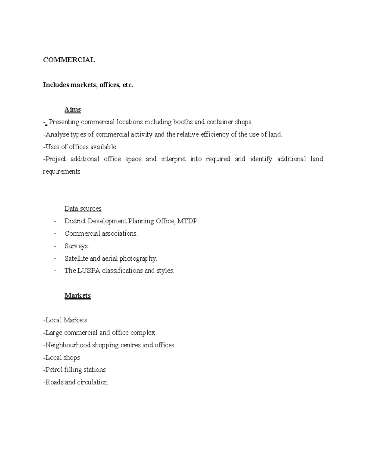 Commercial - COMMERCIAL Includes markets, offices, etc. Aims Presenting ...