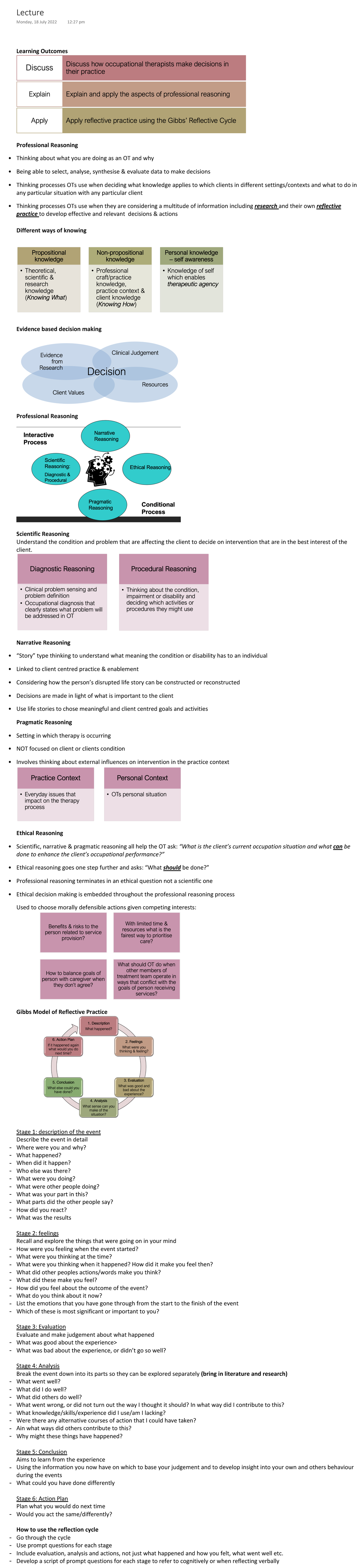 Lecture - **Learning Outcomes ** **Professional Reasoning ** " Thinking ...