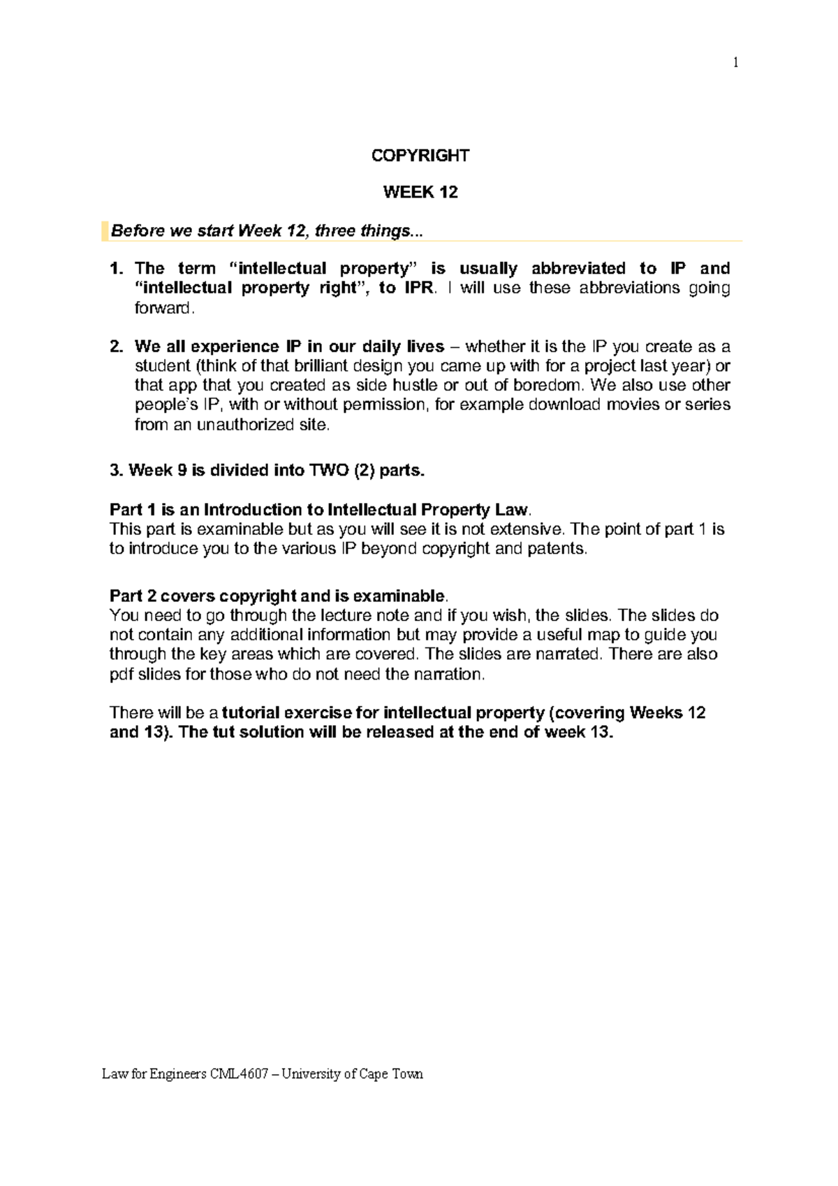 Part 1 - week 12 - notes - answers - Before we start Week 12, three ...