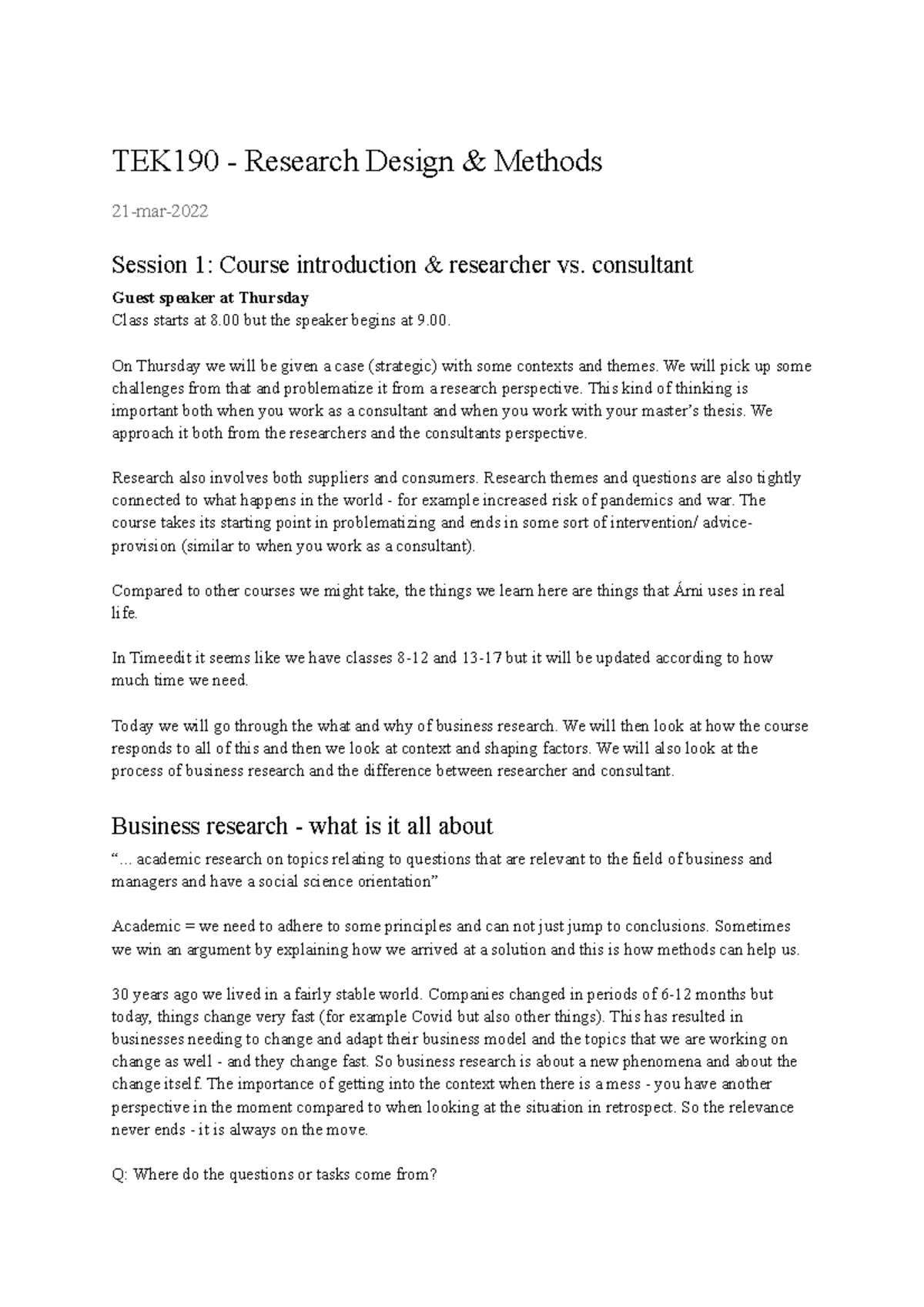 TEK190 - Research Design Methods - TEK190 - Research Design & Methods ...