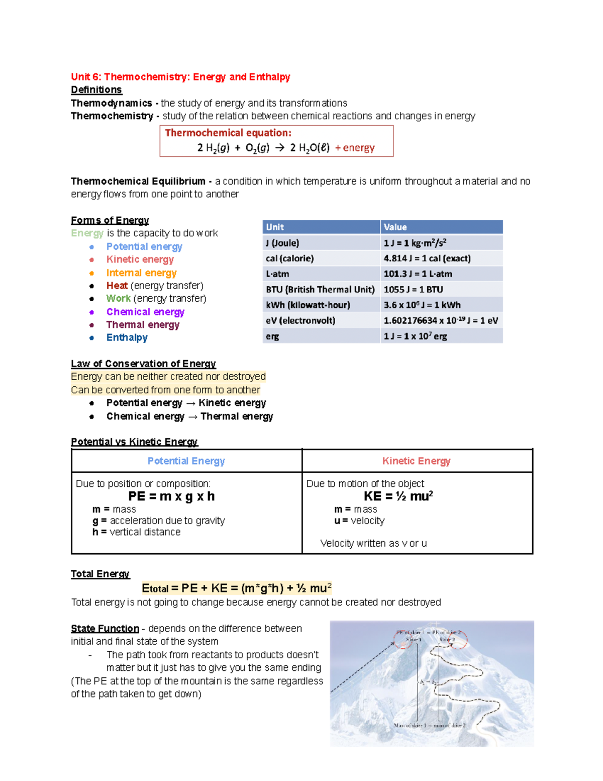 Unit 6 Thermochemistry Energy and Enthalpy - Unit 6: Thermochemistry ...