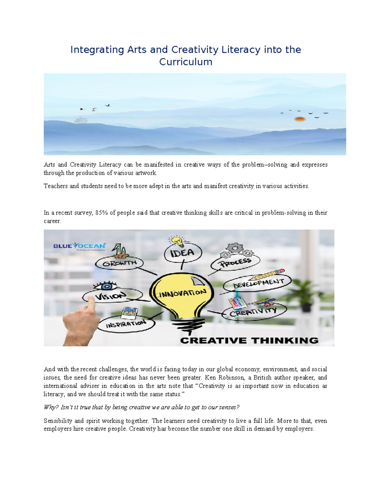 Integrating Arts and Creativity Literacy into the Curriculum - Teachers ...