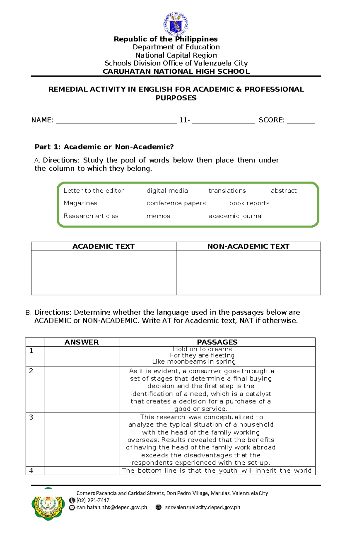 Remedial-Q1-EAPP - Additional worksheet in English for Academic and ...