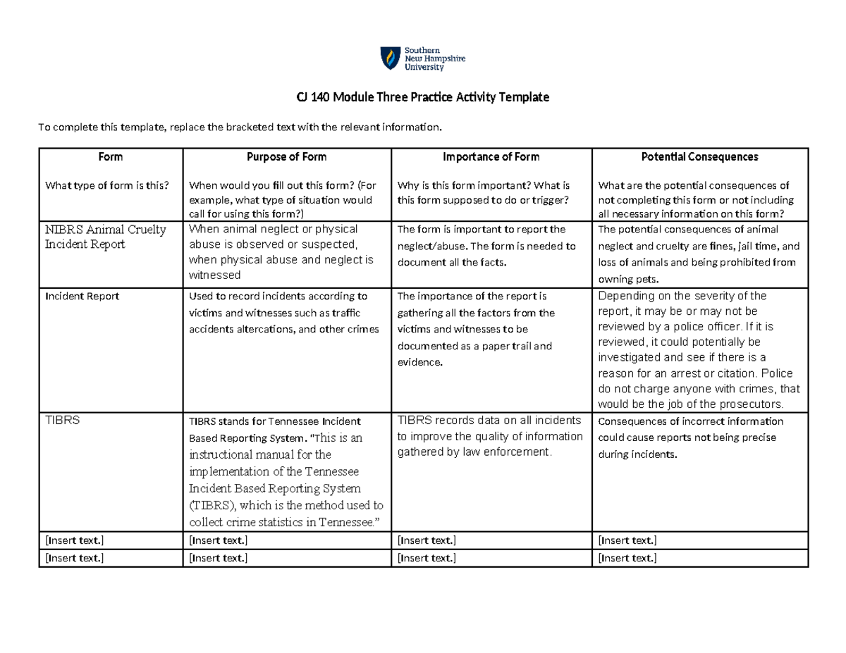 CJ 140 Module 3 Assignment - CJ 140 Module Three Practice Activity ...