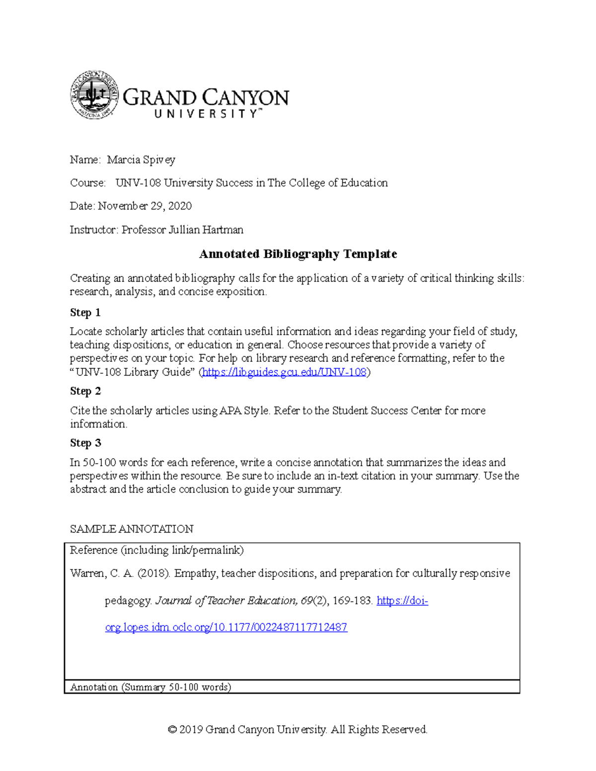 UNV-108 T3-Annotated Bibliography Completed (A) - Name: Marcia Spivey ...