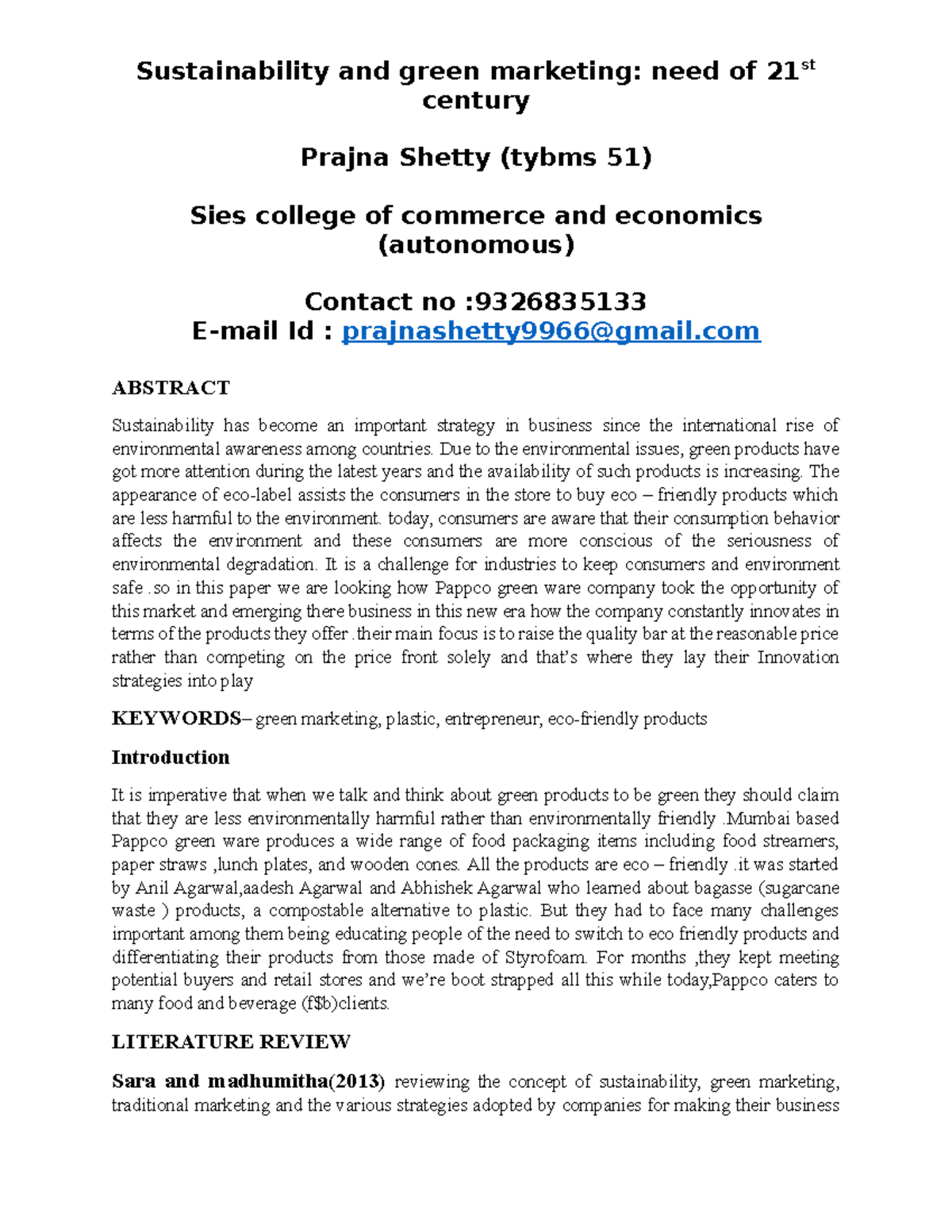 Research paper.prajna shetty - Sustainability and green marketing: need ...