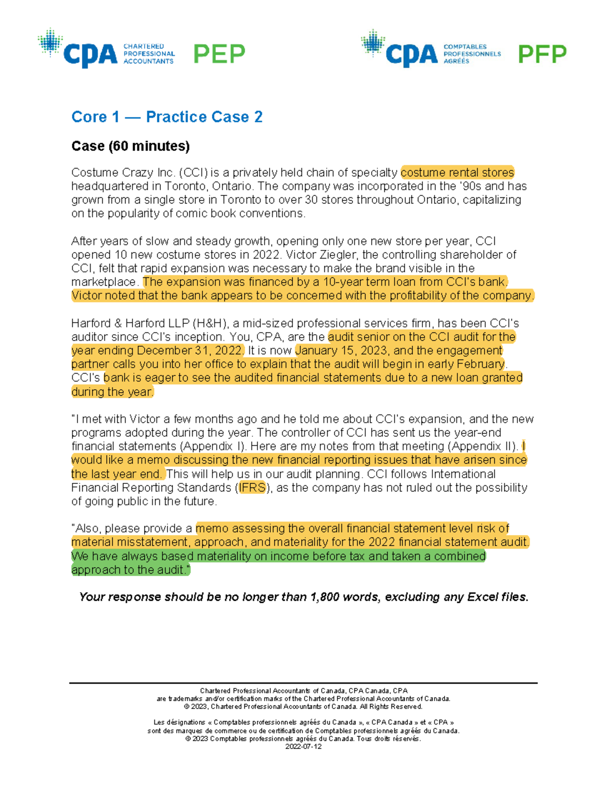 Core 1 Practice Case 2: Financial Statement Audit for Costume Crazy Inc ...