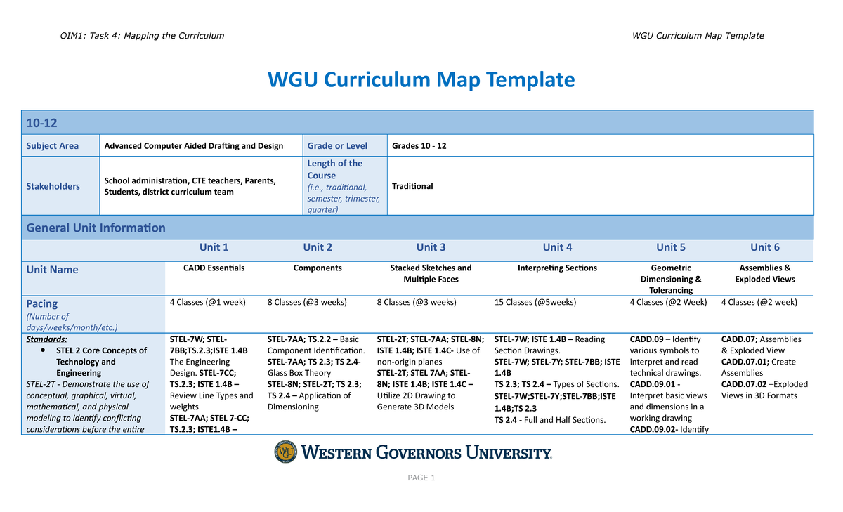 CADD Curriculum Map Aa - Passed - WGU Curriculum Map Template 10 ...