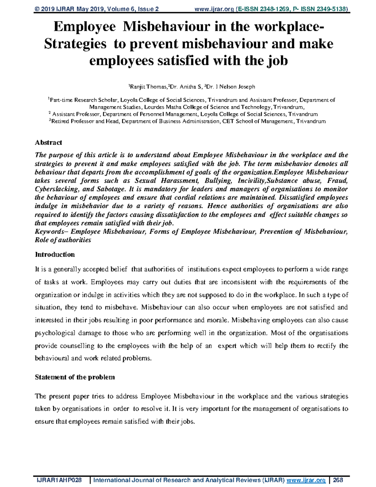 Misbehavior 01 - Employee Misbehaviour in the workplace- Strategies to prevent misbehaviour and ...