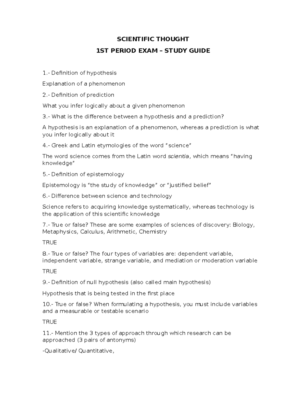 science guide primer parcial - SCIENTIFIC THOUGHT 1ST PERIOD EXAM ...