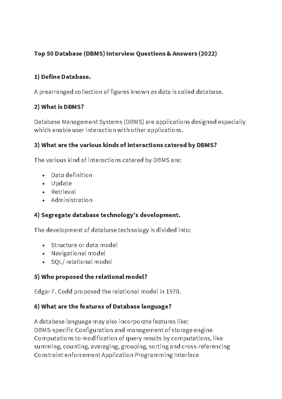 Top DBMS Interview Questions and Answers - Top 50 Database (DBMS) Interview Questions & Answers ...