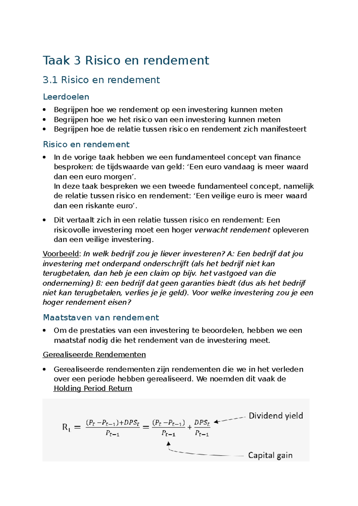 Taak 3 Risico en rendement - Taak 3 Risico en rendement 3 Risico en ...