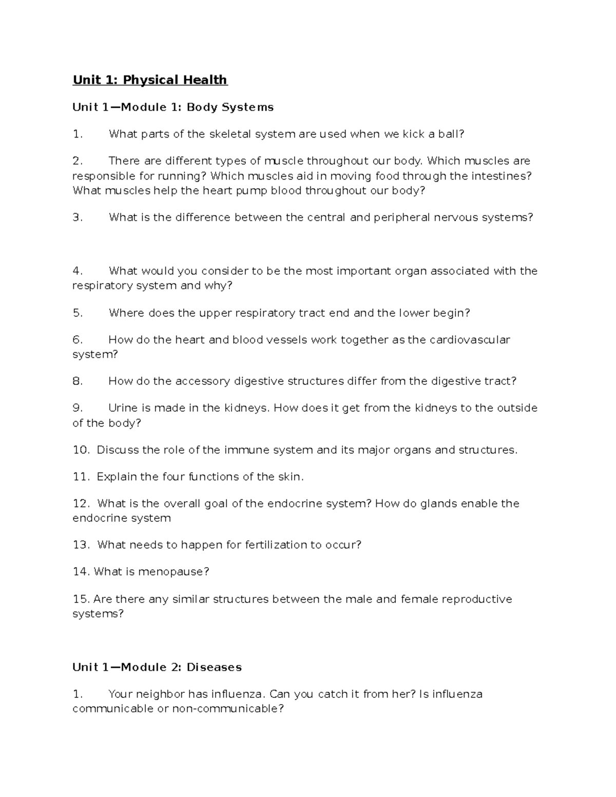 2023-02 c458v5 study questions updated - Unit 1: Physical Health Unit 1 ...