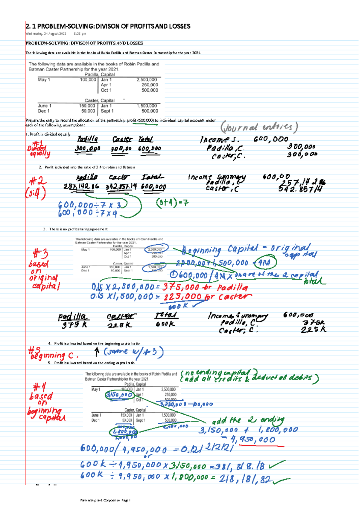Partnership and Corporation- Division of Profit and Losses - Basic ...