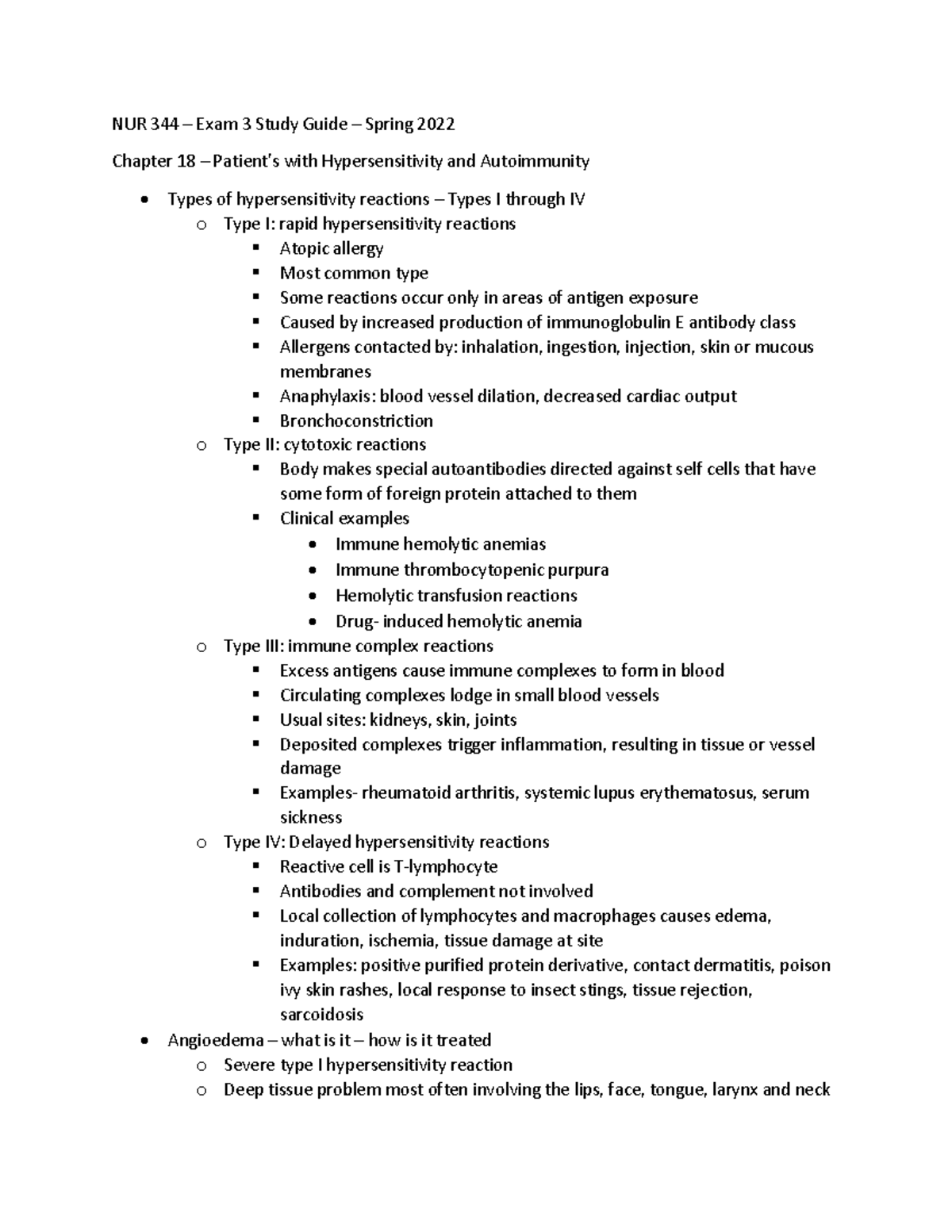 Acute study guide - NUR 344 – Exam 3 Study Guide – Spring 2022 Chapter ...
