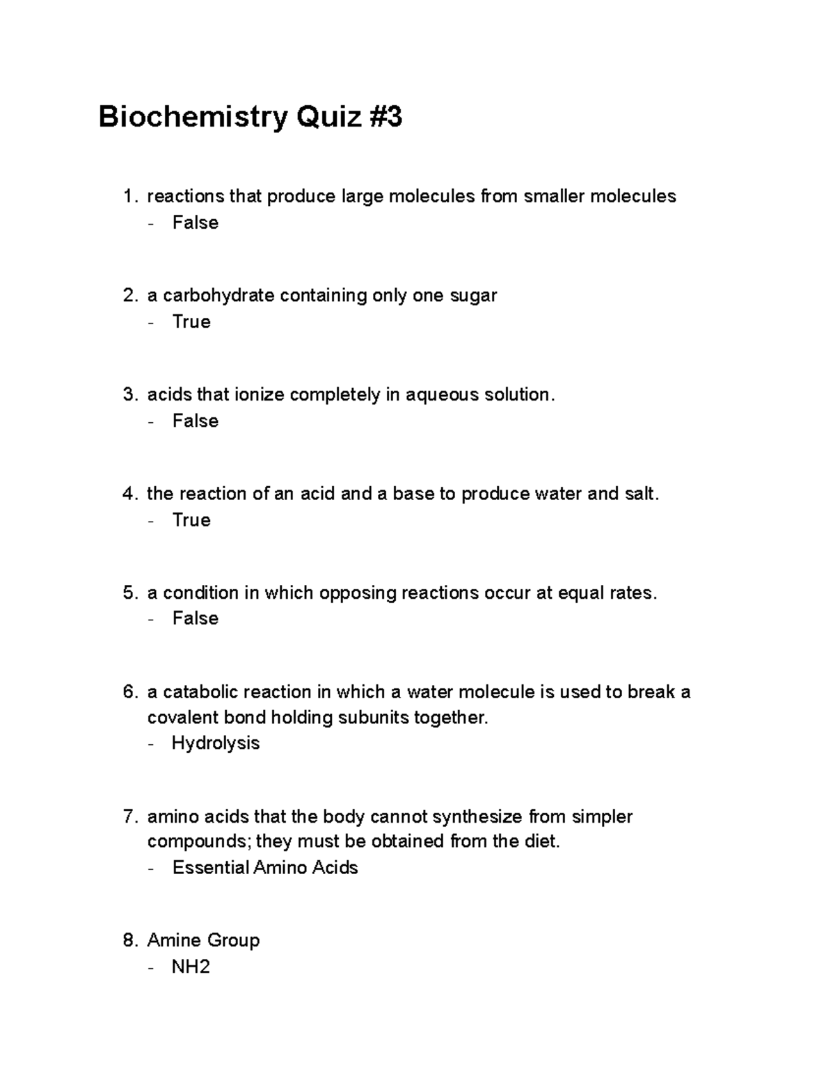 Biochemistry Quiz #3 - Biochemistry Quiz reactions that produce large ...
